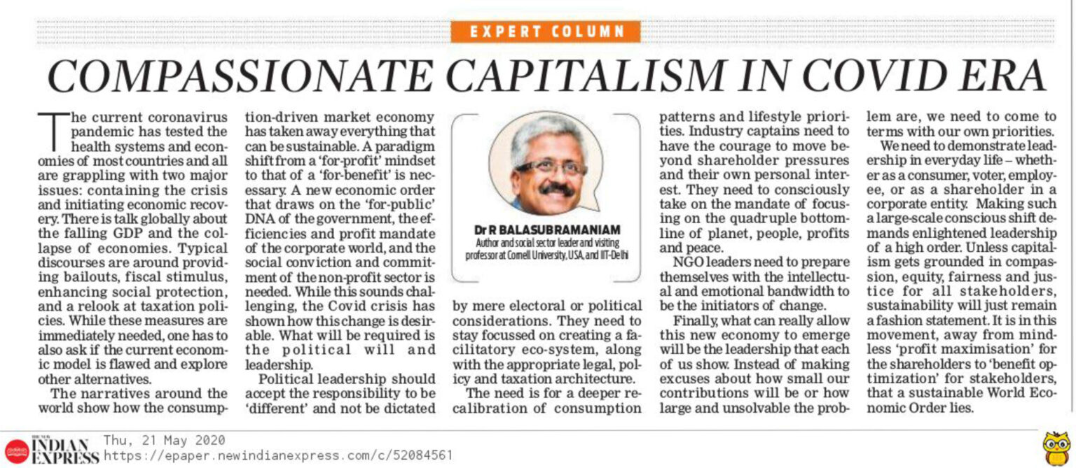 Compassionate capitalism in COVID era(by Dr. R Balasubramanium) – IIDL